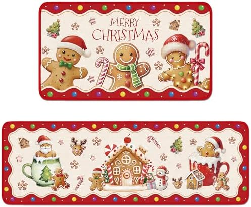 Amazon.com: Romart Christmas Gingerbread Kitchen Rugs Set, 2 Pcs Candy ...