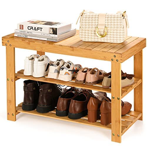 SHRAV 3 Tier Teak Wooden Shoe Rack/Shelf for Entryway and Balcony (35.4 ...