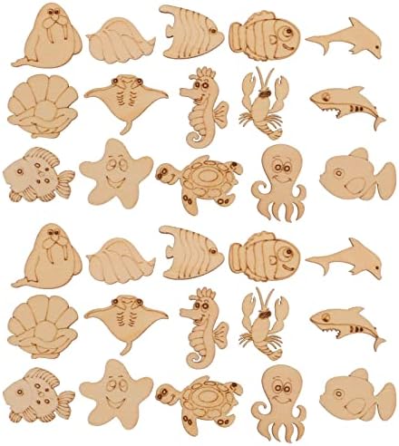 Amazon.com: Newbested 48 Pack Unfinished Wooden Ocean Sea Animal Life ...