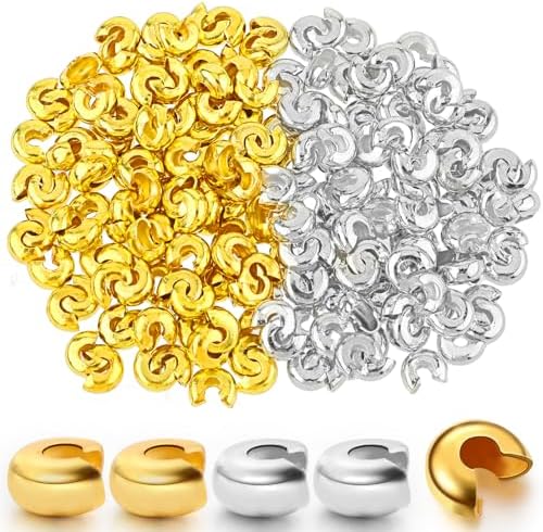 Amazon.com: 200pcs 5mm Crimp Bead Knot Covers Metal Half Round Open ...