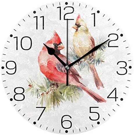 Amazon.com: ZZAEO Watercolor Cardinal Bird Couple On Branch Wall Clock ...