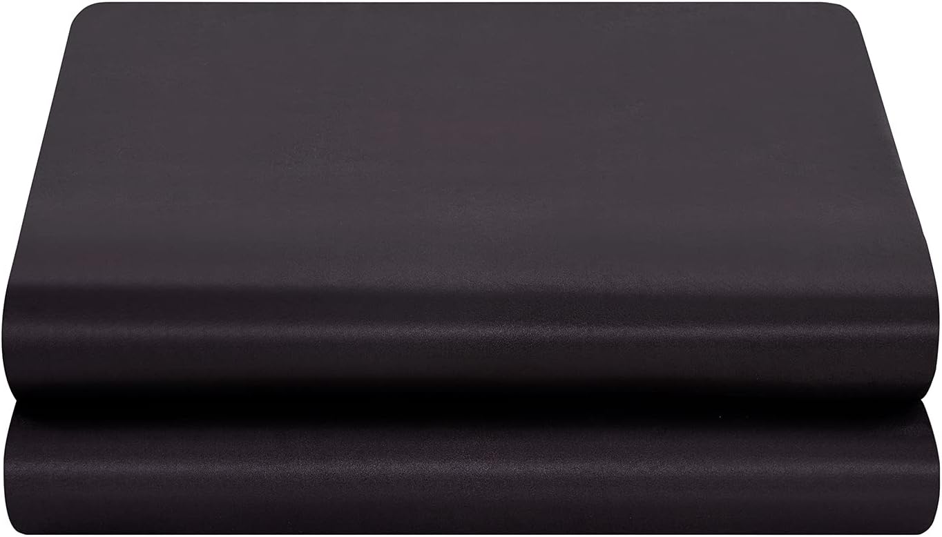 Amazon.com: Satin Flat Sheet Only, Queen Flat Sheet, 1 - Piece Black ...