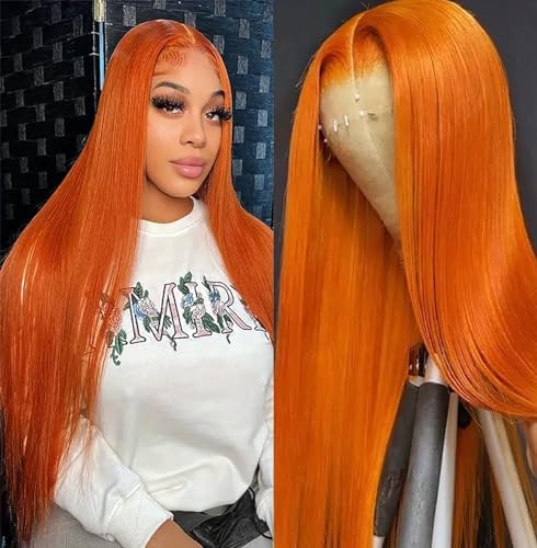 Amazon.com : XUANCAILE Ginger Lace Front Wigs Human Hair 24inch 180% ...