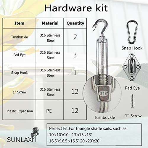 Snapklik.com : SUNLAX Shade Sail Hardware Kit, 8 Inch 316 Anti-Rust ...