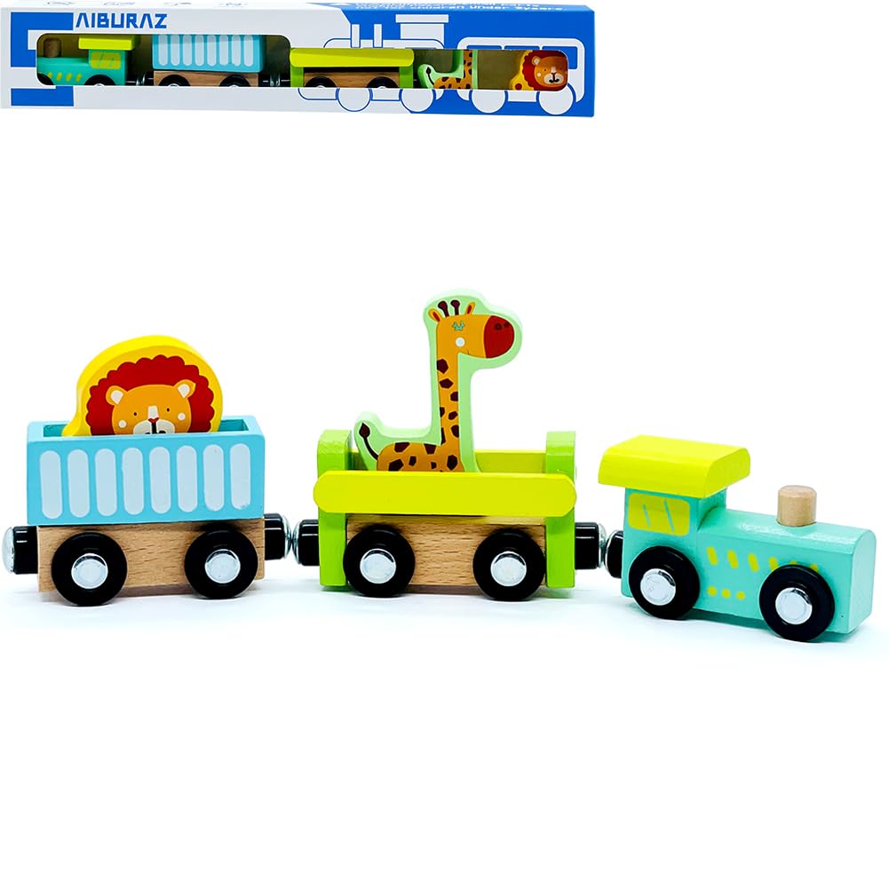 Amazon.com: Wooden Trains Cars with Crane Magnetic Train Toys for ...