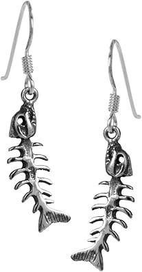 Amazon.com: Fish Bone Skeleton Earrings Sterling Silver Handcrafted By ...