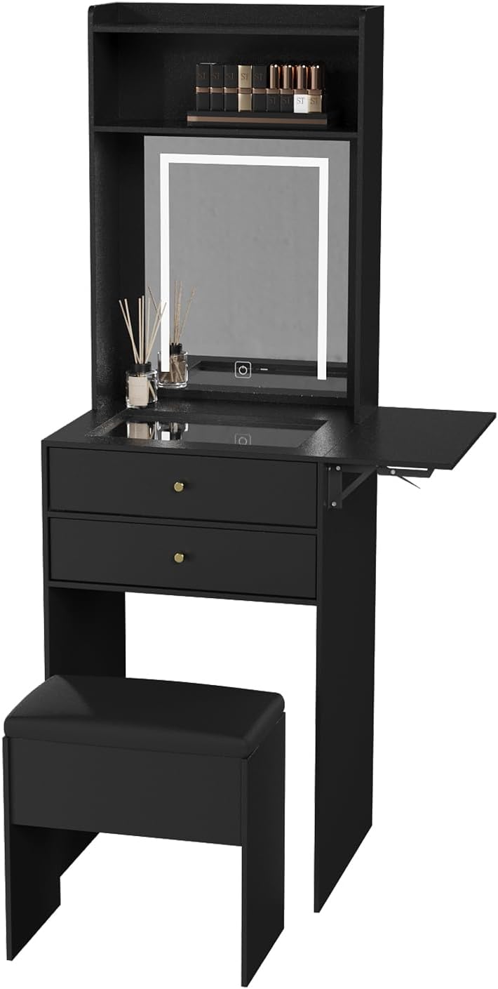 Amazon.com: BRALEM Integrated Small Vanity Desk with Mirror, Compact ...