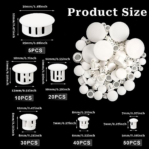 155 Pcs 6 Sizes Plastic Hole Plugs, White Hole Plugs Screw Round Srew ...