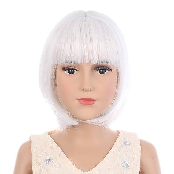 Amazon.com : PATTNIUM Kids White Bob Wig Child Short Bob White Wig for ...