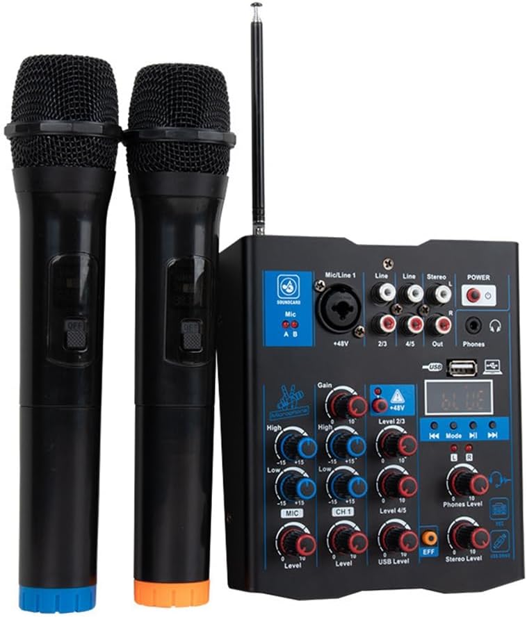 Hxhsgmeh 5 Channel USB Audio Mixer with Wireless Microphone Studio ...