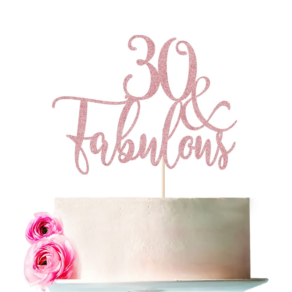 Buy Bejotaa Rose Gold Glitter 30 & Fabulous Cake Topper,30 Birthday ...