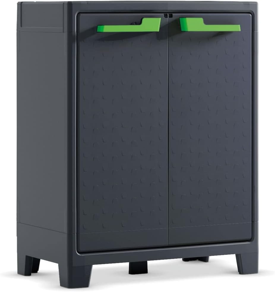 Keter Low Storage Cabinet Graphite Grey 100 cm Tool Cupboard Home ...