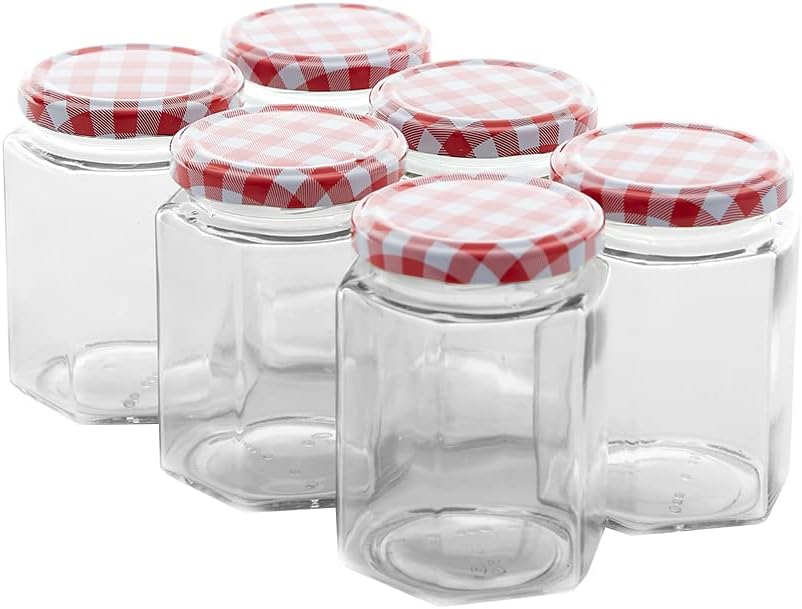 COS Glass Round Panelled Jar 190ml - 6 Pack - With Red & White Lids : Amazon.co.uk: Home & Kitchen
