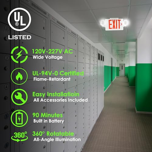 Gruenlich LED Combo Exit Sign, Emergency Light with 2 Adjustable Heads ...