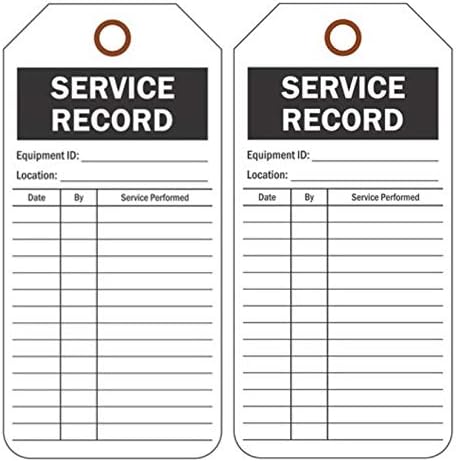 Amazon.com : Service Record Tags, 6-1/4" x 3", White Vinyl, Package of ...