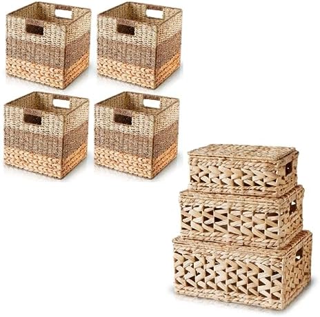Amazon Chi An Home Set Of 4 Wicker Cube Baskets Pack 3 Lidded