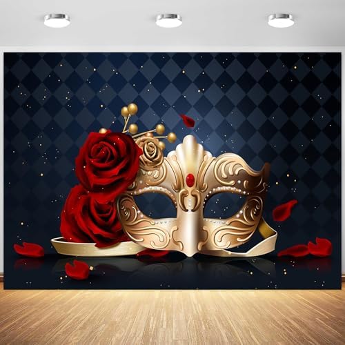 Amazon.com : 7x5ft Masquerade Backdrop Gold Mask Red Rose Photography ...