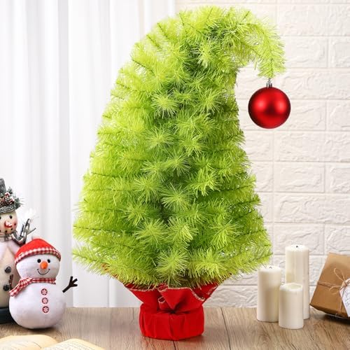 Amazon.com: RattanView 2Pcs Lime Green Furry Christmas Trees Tabletop ...