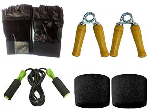 Monika Sports Home Gym Combo of 2 Wooden Hand Grip + 2 Wrist Bands + 1 ...