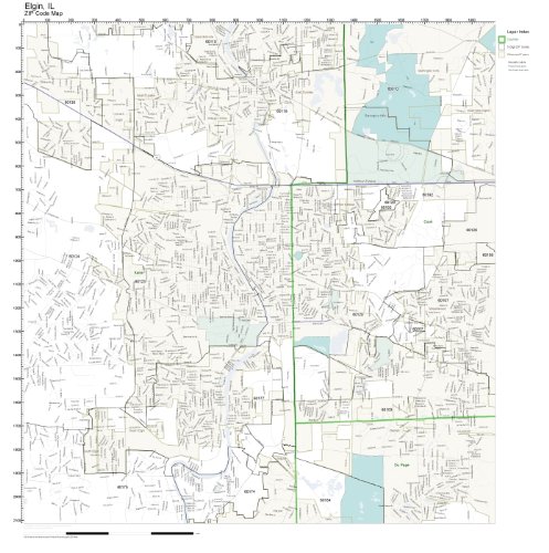 Amazon.com : ZIP Code Wall Map of Elgin, IL ZIP Code Map Laminated ...