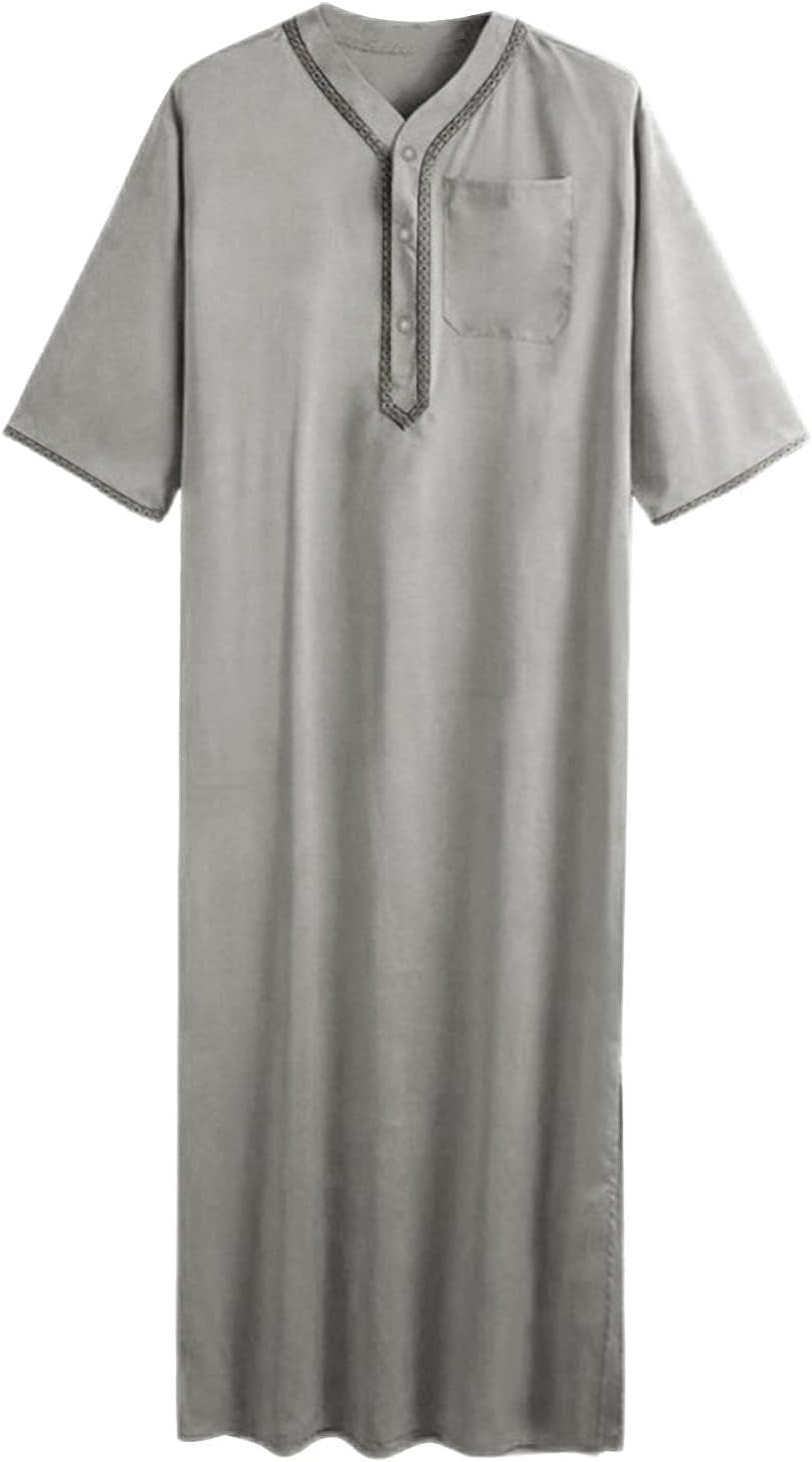 Amazon.com: Gutori Men's Short Sleeve Muslim Thobe Robe Casual Kaftan ...