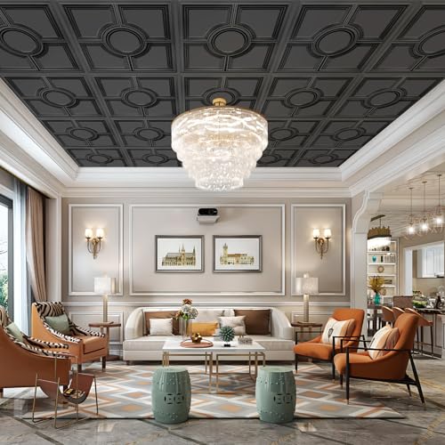 STICKGOO Black Drop Ceiling Tiles 2ft x 2ft, Glue Up Ceiling Panels 24 ...