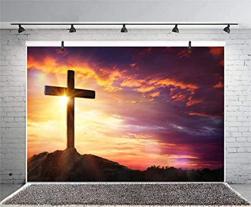 Renaiss 8x6ft Jesus Christ Cross Backdrop Sunset Mountain Sepulcher ...