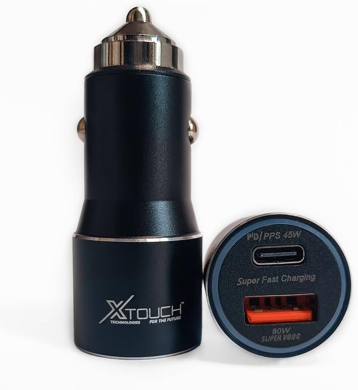 XTOUCH 125W All Metal PD Quick Charger, 2 Port Fast Car Charger -Type C ...