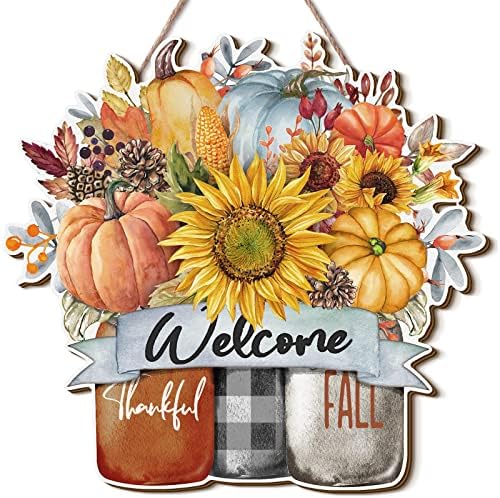 Amazon.com: Thanksgiving Welcome Door Sign Pumpkin Hanging Door Decor ...