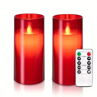 LTETTES 2pcs Red Acrylic Flickering Flameless Candles, Unbreakable ...