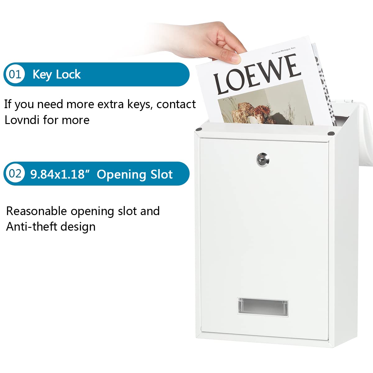 Mailbox with Key Lock, Lovndi Wall Mounted Locking Mailboxes, Medium ...