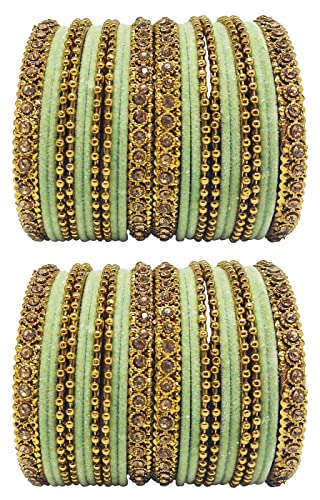 Buy CHRISHAN Gold Plated Velvet and Stone Metal Kada Chudi Bangle Set ...