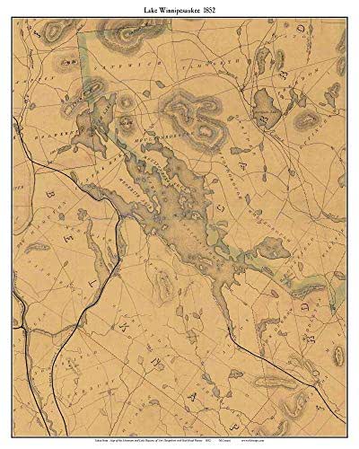 Amazon.com: Lake Winnipesaukee - 1852 Map- Roads, Railroads Custom ...