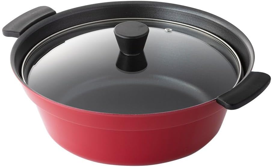 Amazon.co.jp: カインズ(CAINZ) 卓上鍋 24cm レッド ふきこぼれしにくい アルミ IH対応 ガス火対応 ガラス蓋付 鍋 シンプル 調理 料理 : ホーム＆キッチン