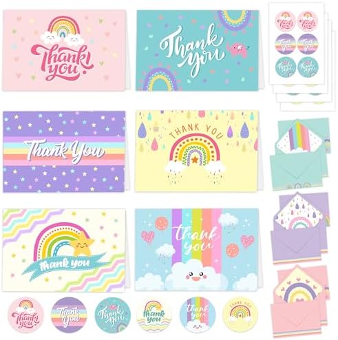 Amazon.com : Obbyidk (48 Pack) Rainbow Thank You Cards With Envelopes ...