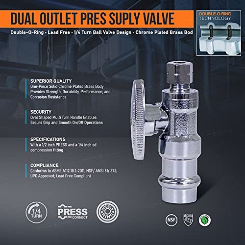 Midline Valve 93325QS-NL-Q 1/4 Turn Press Straight Stop Valve, 1/2 ...