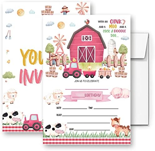 Amazon.com : LoaHak Farm Animals Birthday Party Invitations Card For ...