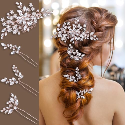 Amazon.com : Bridal Hair Accessories Set: Rose Gold Wedding Headpiece ...