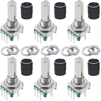 WWZMDiB 6Pcs EC11 Rotary Encoder with Push Button 360° 5 Pins and Knob Cap for Arduino ...