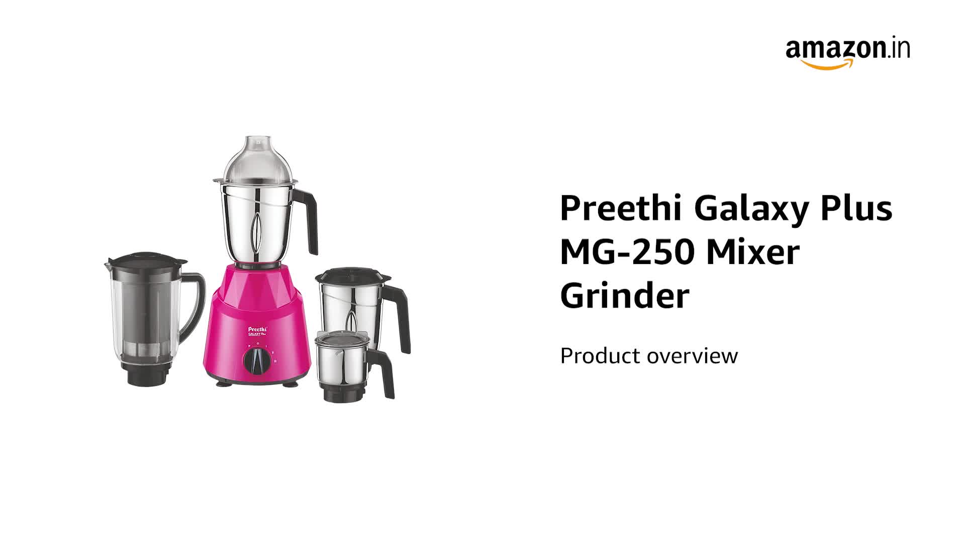 Preethi Galaxy Plus MG-250 Mixer grinder, 750 watt, Pink/Black, 4 Jars ...