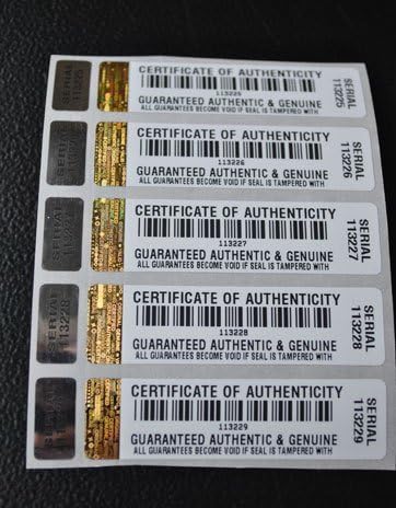 1000 X COA certificat d'authenticité inviolable par Sécurité Stickers ...