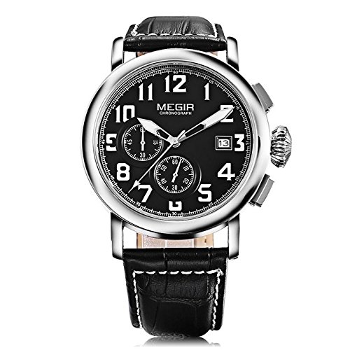 Megir Analog Chronograph Sports Series Genuine Leather Watch -2031 ...