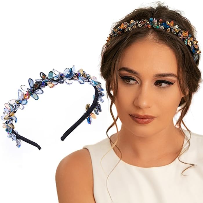 Amazon.com : Formery Colorful Flower Headband Black AB Crystal Beads ...