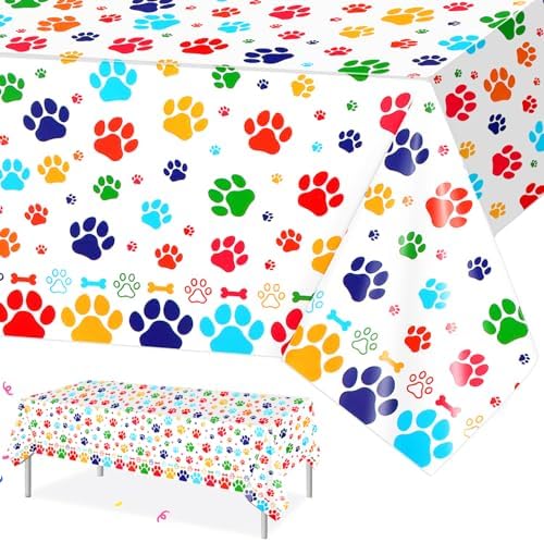 Amazon.com: PHOGARY Puppy Paw Print Tablecloths, 3 Pack Plastic Pet ...