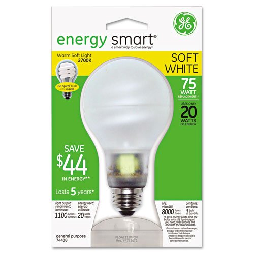 GE Products - GE - Compact Fluorescent Bulb, 20 Watt, A21 Globe, Soft ...