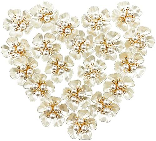 BETITETO Pearl Flower Rhinestone Embellishments 20Pcs Flatback Buttons ...