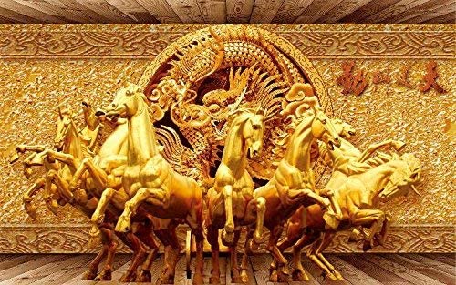 Kayra Decor PVC Golden Running Horses 3D Wallpaper Print Indoor Wall ...