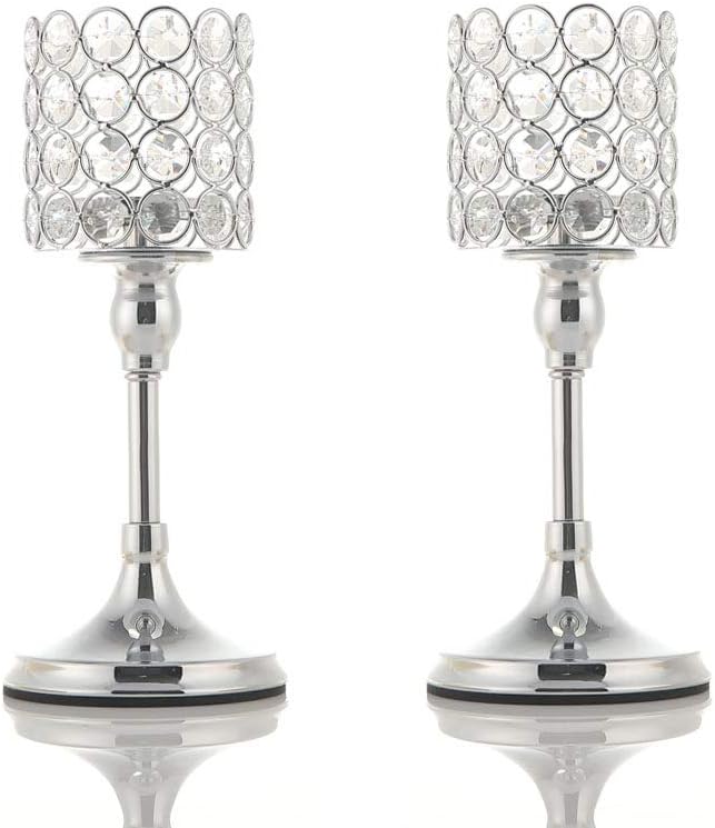 Amazon.com: VINCIGANT Silver Long Stem Crystal Candlesticks Holder Set ...