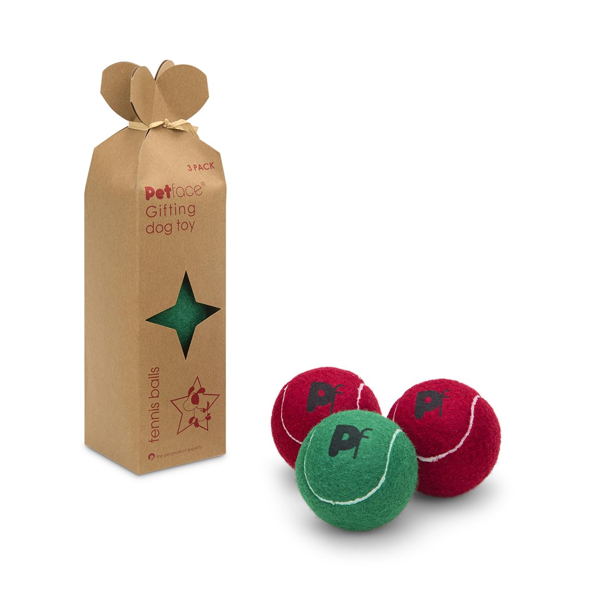 Petface Squeaky Tennis Balls for Dogs in Christmas Kraft Box (Pack of 3 ...