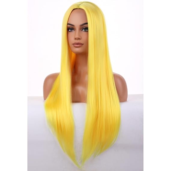 Amazon.com: BERON Yellow Long Wig for Women Straight Charming Girls ...